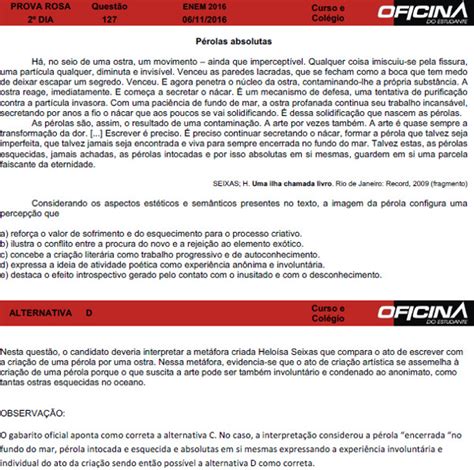 Quest O Prova Rosa Enem Brasil Escola
