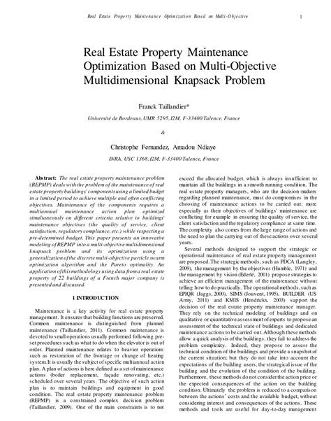 pdf real estate property maintenance optimization based on multiobjective multidimensional
