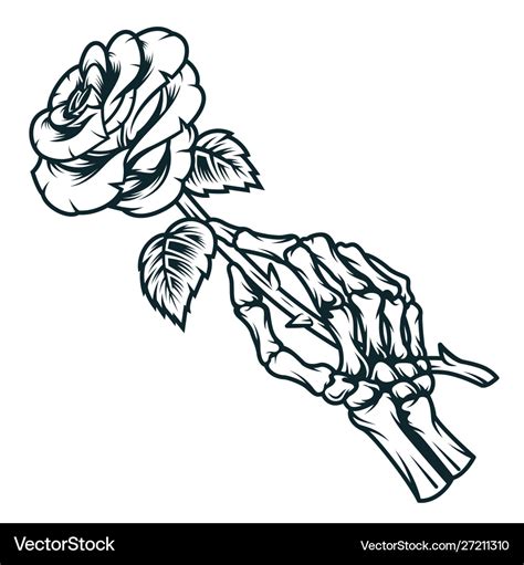 Skeleton Hand Holding Rose Flower Royalty Free Vector Image