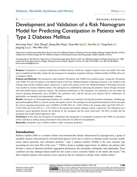 pdf development and validation of a risk nomogram model for predicting constipation in