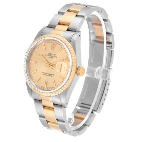 Rolex Date Steel Yellow Gold Champagne Dial Mens Watch 15223
