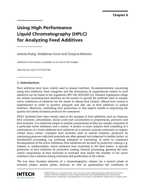 pdf intech using high performance liquid chromatography hplc for analyzing feed additives