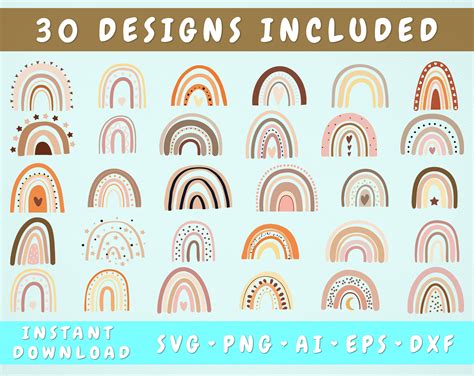 Hand Drawn Boho Rainbow Svg Bundle 30 Designs Rainbow Png Etsy