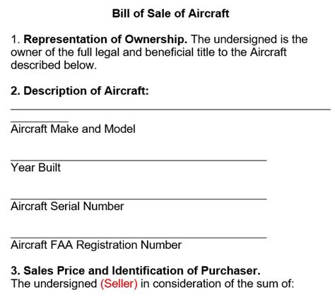 Free Aircraft Bill Of Sale Form Templates Word Pdf Excel Tmp