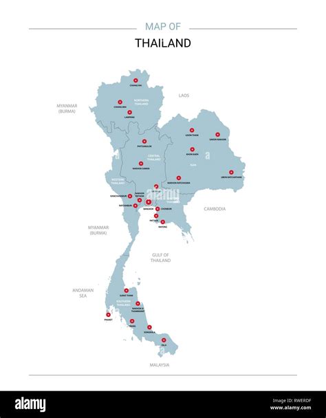 Thailand Vector Map Editable Template With Regions Cities Red Pins