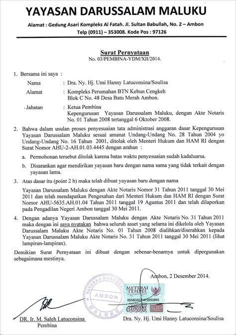 Contoh Surat Keterangan Yayasan Untuk Sekolah Surat Keterangan Riset