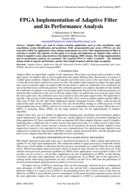 pdf fpga implementation of adaptive filter and its performance analysis