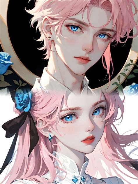 Two Anime Characters With Pink Hair And Blue Eyes