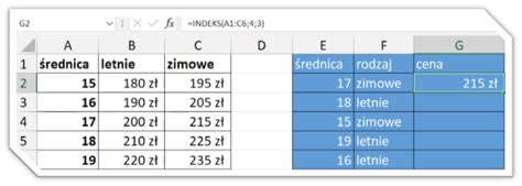 Funkcja INDEKS I PODAJ POZYCJE W Excelu