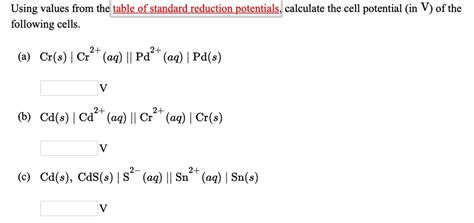 Solved Using Values From The Table Of Standard Reduction Potentials