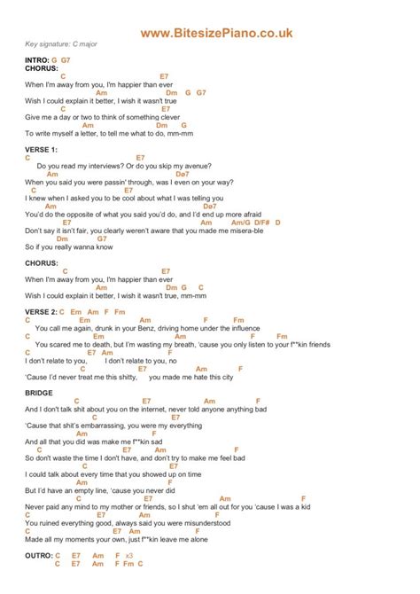 HAPPIER THAN EVER BILLIE EILISH PIANO CHORDS Lyrics Bitesize Piano