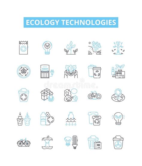 Ecology Technologies Vector Line Icons Set Ecosphere Biosphere