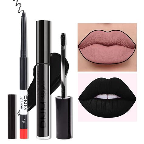 AMYS DIARY Juego de 2 delineadores de labios y lápiz labial negro mate