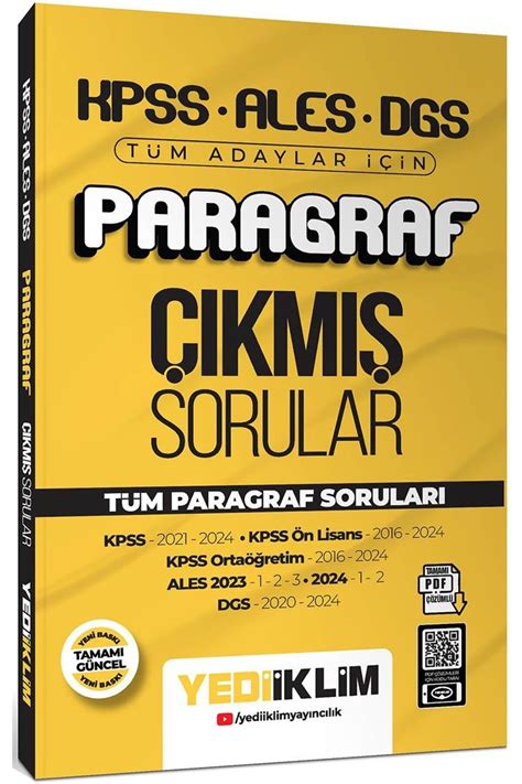 Yediiklim Yayınları 2025 KPSS ALES DGS Tüm Adaylar İçin Paragraf Tamamı