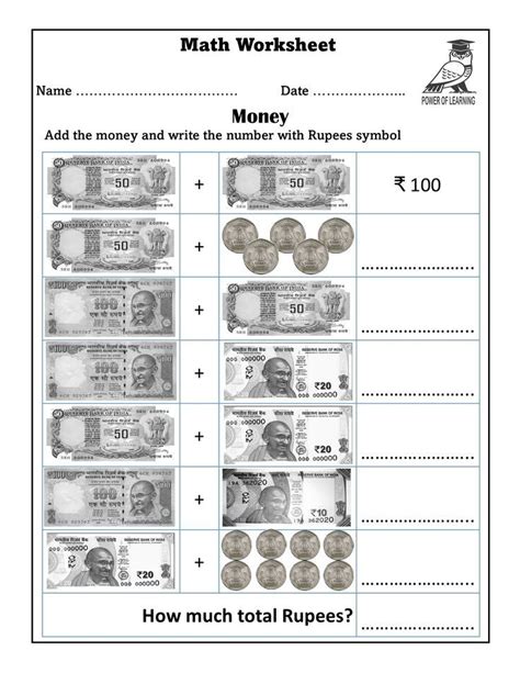 Adding Money Worksheet Indian Rupees Adding Worksheet Money Math