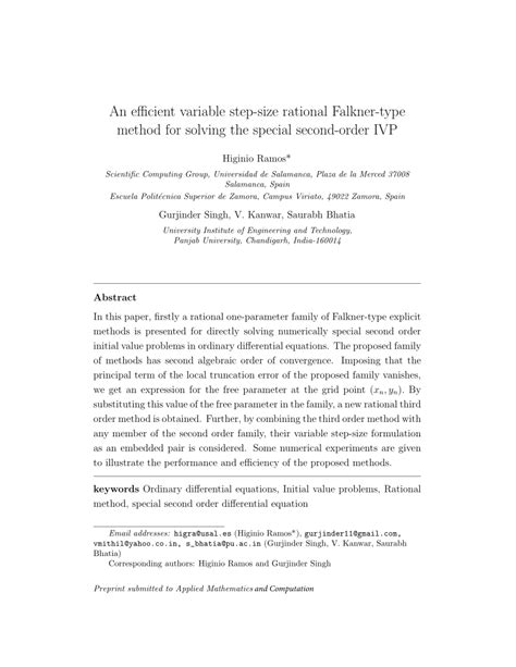 pdf an efficient variable step size rational falkner type method for solving the special