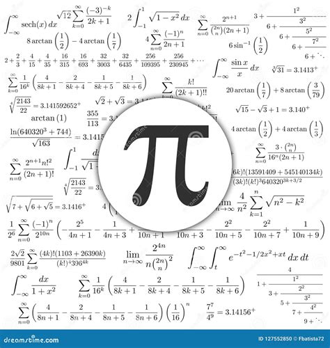 the pi symbol mathematical constant irrational number and many formulas background stock