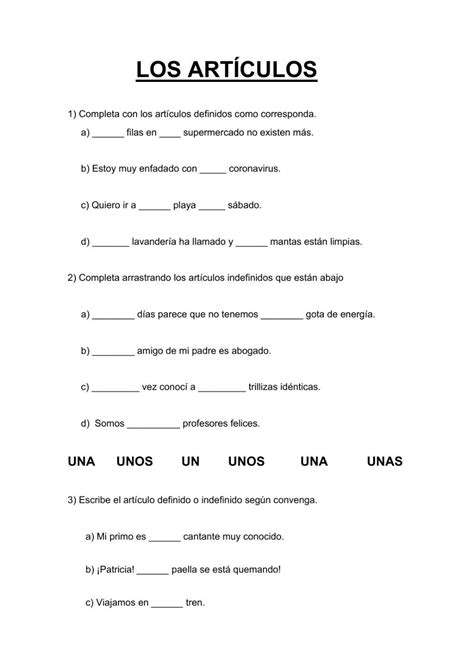 Ficha online de Artículos para grade 6 Puedes hacer los ejercicios