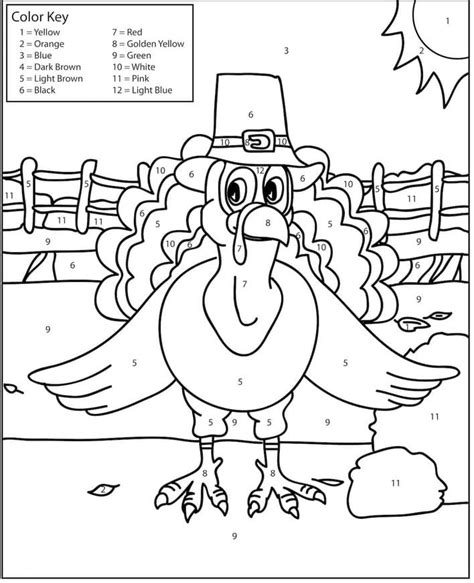 Cartoon Turkey Thanksgiving Color By Number Coloring Page Free