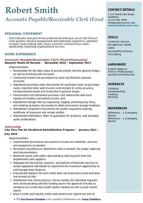 Accounts Payable Receivable Clerk Resume Samples QwikResume