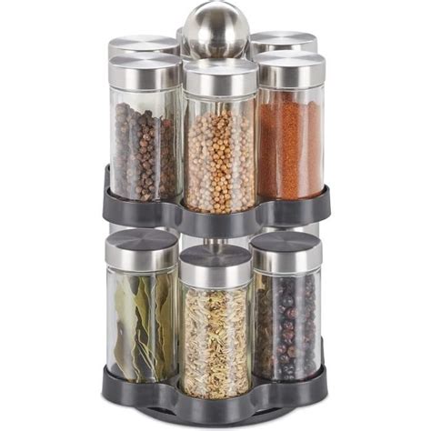 Tourniquet À Épices 12 Pots Étagère Rotative À 360 Inox Verre Hxd