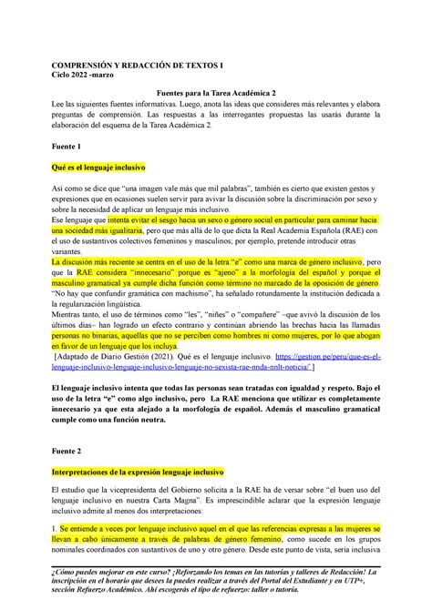 Fuentes Tarea Académica 2 2022 marzo COMPRENSIÓN Y REDACCIÓN DE