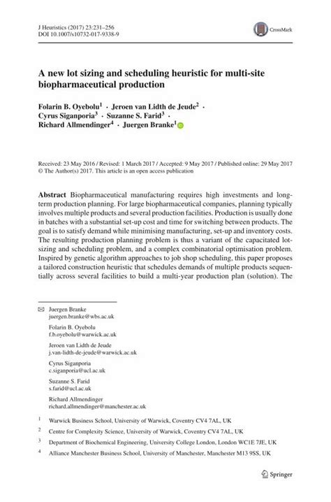 pdf a new lot sizing and scheduling heuristic for multi … spired by genetic algorithm