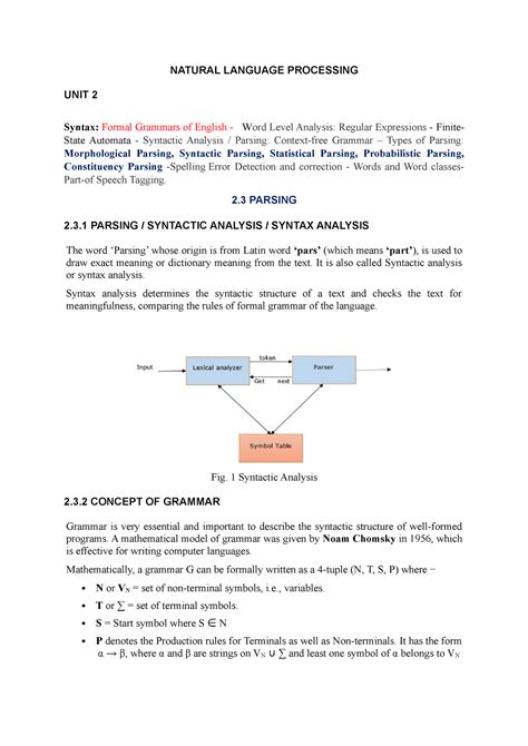 2021 2 3 parsing nlp natural language processing unit 2 syntax formal grammars of english