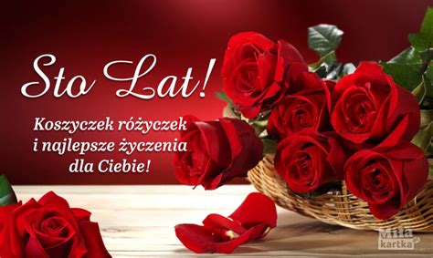 Koszyczek różyczek i Sto Lat Kartki Urodzinowe E kartki z