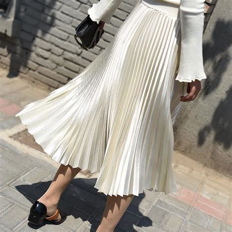 Elegante Gonna Midi A Piattaforma A Pieghe Elegante Gonna A Vita Alta