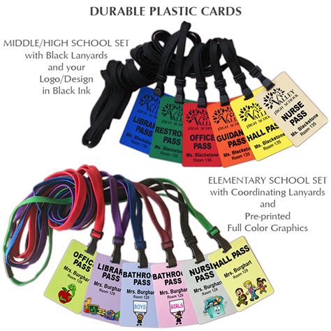 Hall Pass Set Of 6 Plastic Hall Pass Cards With Lanyards