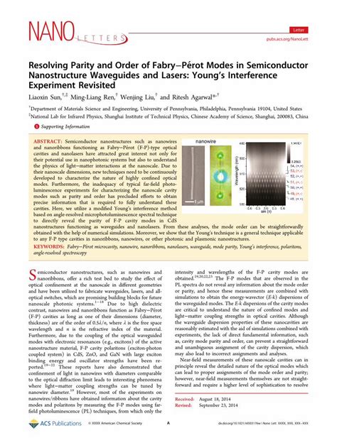 pdf resolving parity and order of fabry pérot modes in semiconductor nanostructure waveguides