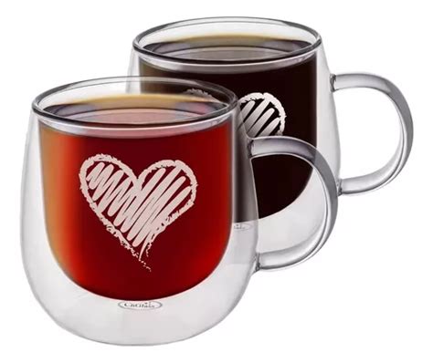 Set De 2 Tazas De Café Doble Pared De Vidrio 300ml Meses sin interés