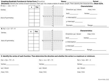 Graph Quadratics In Vertex Form Practice By Doing Math Tpt