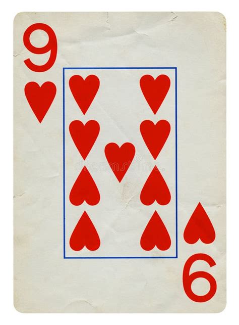 Nine Of Hearts Vintage Playing Card Isolated On White Stock Image