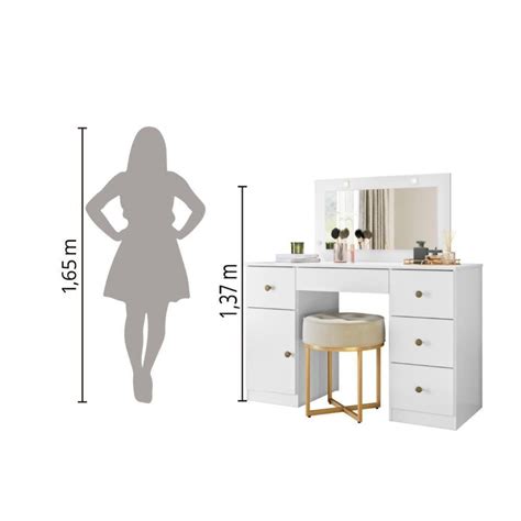 Penteadeira Espelho Led Camarim Sonhos 5 Gavetas 1 Porta Branco