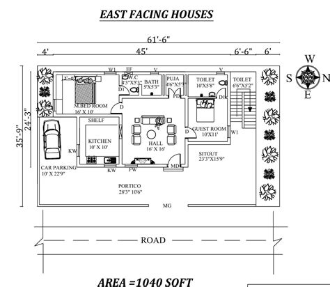 37 X30 Single Bhk East Facing House Plan As Per Vastu Shastra Autocad
