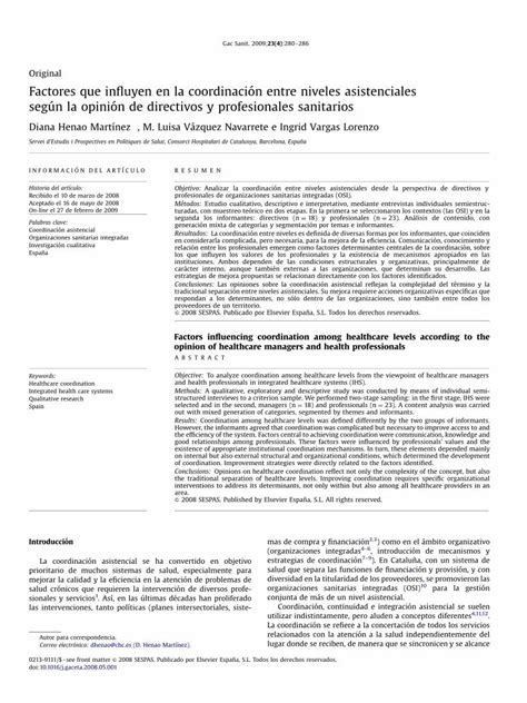 PDF Factores que influyen en la coordinación entre niveles