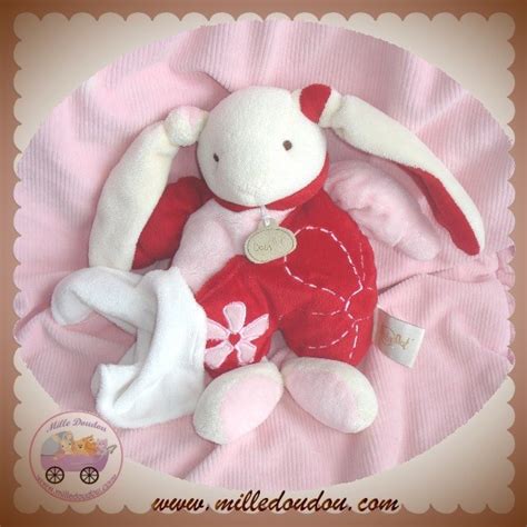 BABYNAT BABY NAT DOUDOU LAPIN ECRU CORPS ROSE ROUGE MOUCHOIR