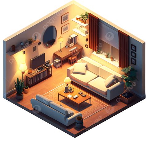 Trendy Gaya Modern Minimalis Ruang Tamu D Tampilan Isometrik Untuk