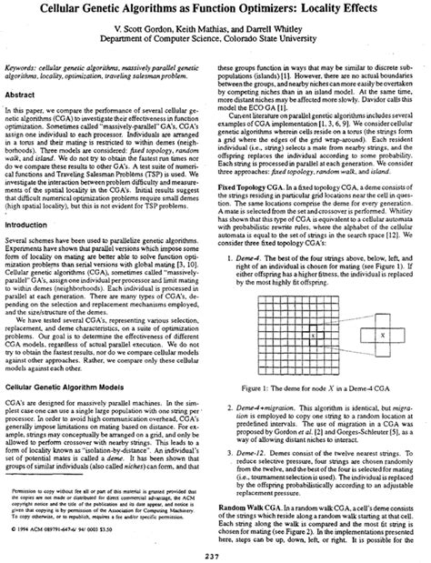 cellular genetic algorithms as function optimizers proceedings of the 1994 acm symposium on