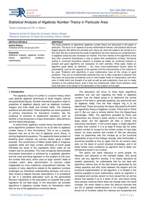 pdf statistical analysis of algebraic number theory in particular area