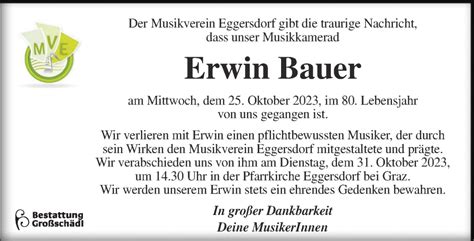 Traueranzeigen Von Erwin Bauer Trauer Kleinezeitung At