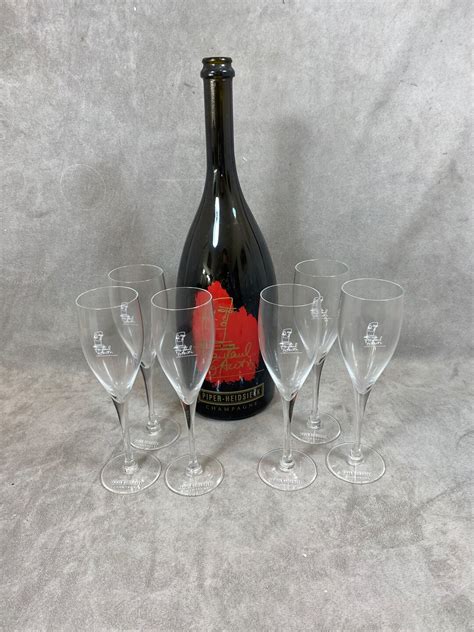 RARE Lot de 6 flûtes à Champagne en cristal Piper Heidsieck par Jean