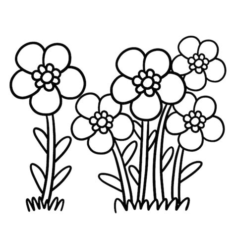 Página para colorear aislada de flores de primavera para niños Vector