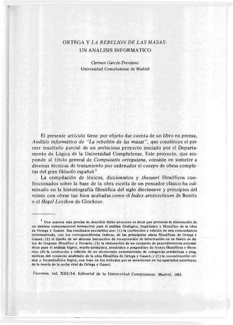 PDF ORTEGA Y LA REBELION DE LAS MASAS UN ANALISIS Ortega Y La