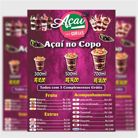 Arte Digital Cardápio para Açaí modelo 2 no Elo7 Bruno 14A32F0