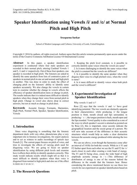 pdf speaker identification using vowels i and ɑ at normal pitch and high pitch