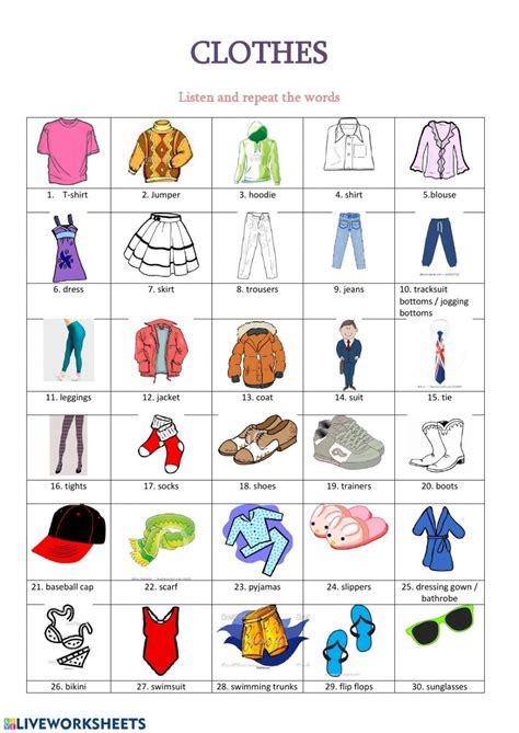 Ejercicio Online De Clothes Vocabulary La Ropa En Ingles Cosas De