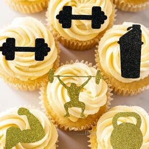 Gym Theme Cupcake Weight Lifting Cupcake Toppers Cross Fit Party